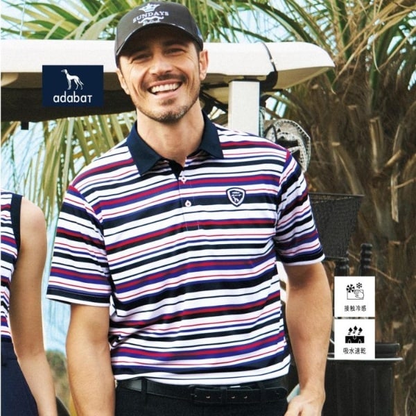 アダバット（adabat）/【新レーベル ADABAT NAVY】吸水速乾接触冷感 クールタッチマルチボーダーポロシャツ