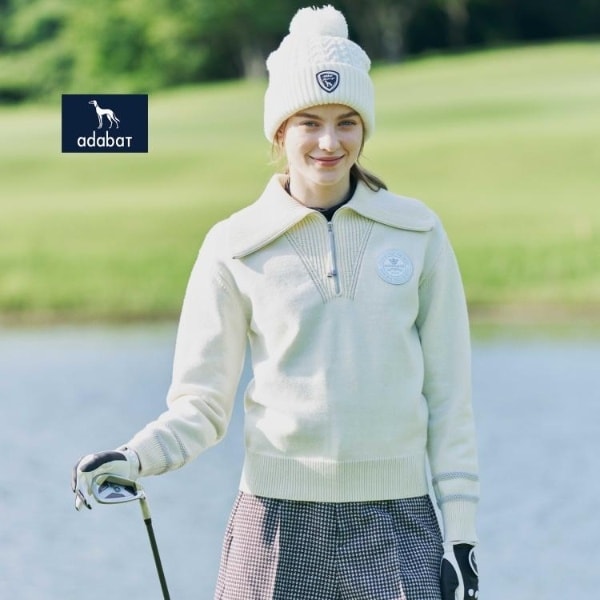 アダバット（adabat）/【ADABAT NAVY】ハーフジップワイドカラーニット