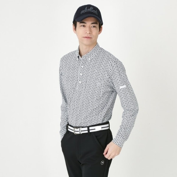 アダバット（adabat）/小紋柄プリントP長袖ポロシャツ