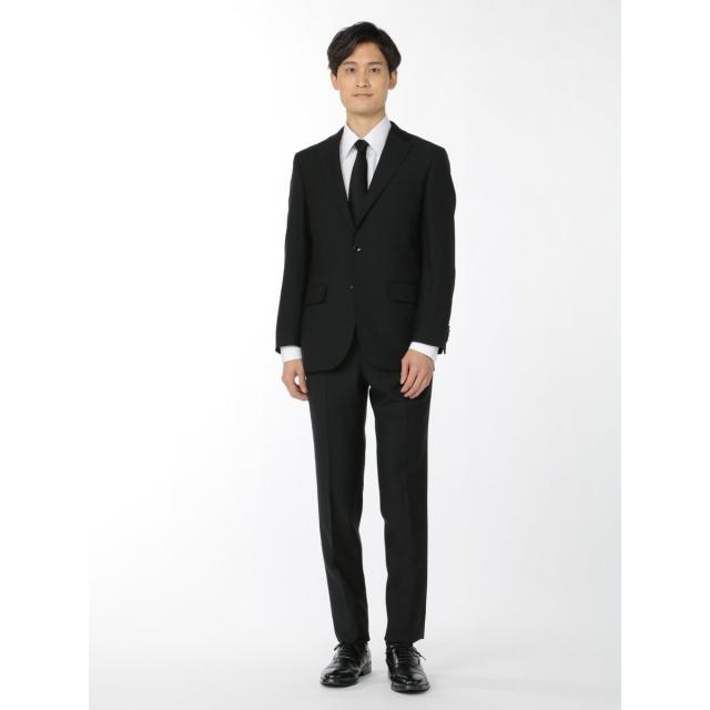 タカキュー（TAKA−Q）/【日本製ウール ウエスト±7cm】タカキュー 2ボタン2ピース フォーマルセットアップスーツ 黒無地
