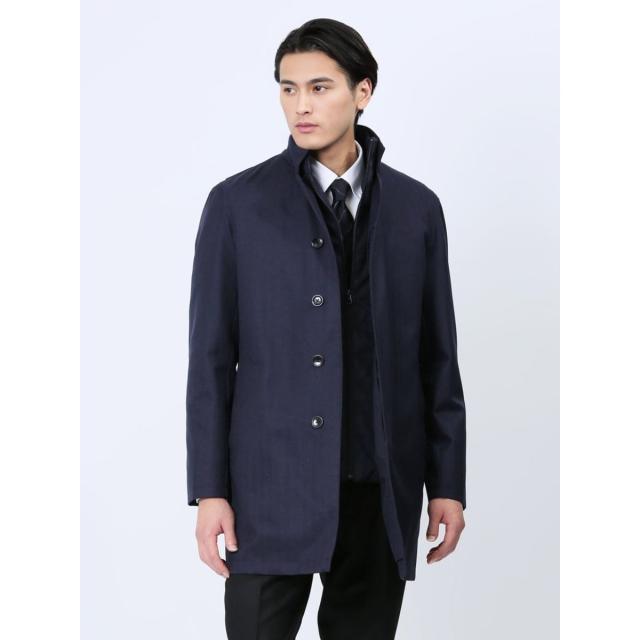 タカキュー（TAKA−Q）/タカキュー ライナー付 ウィングカラーコート へリンボン紺