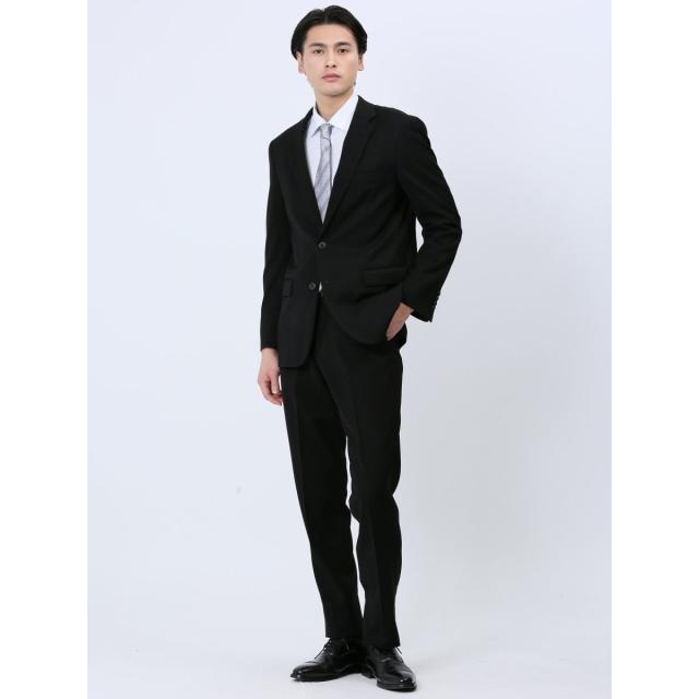 タカキュー（TAKA−Q）/【日本製ウール ウエスト±7cm】タカキュー 2ボタン2ピース フォーマルセットアップスーツ 黒無地