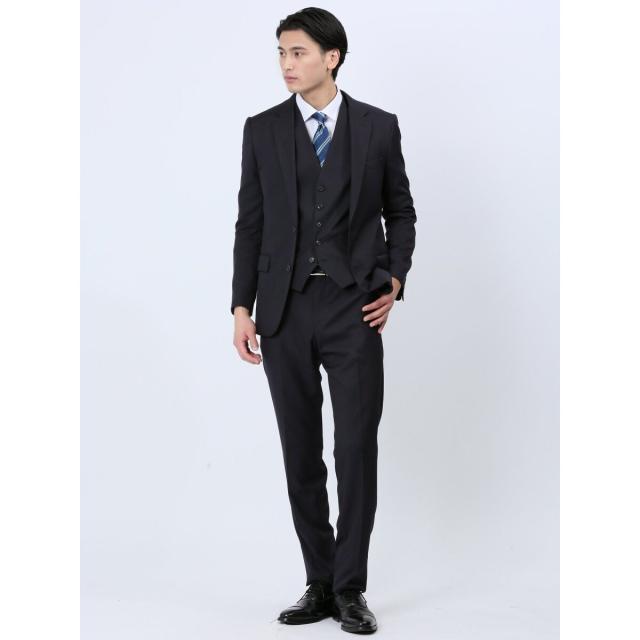 タカキュー（TAKA−Q）/【ストレッチ ウォッシャブル】タカキュー 2ボタン3ピース ビジネスセットアップスーツ チェック紺