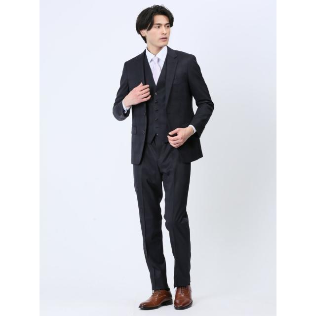 タカキュー（TAKA−Q）/【光沢 ウール混 ストレッチ】タカキュー 2ボタン3ピース ビジネスセットアップ シャドーチェック紺