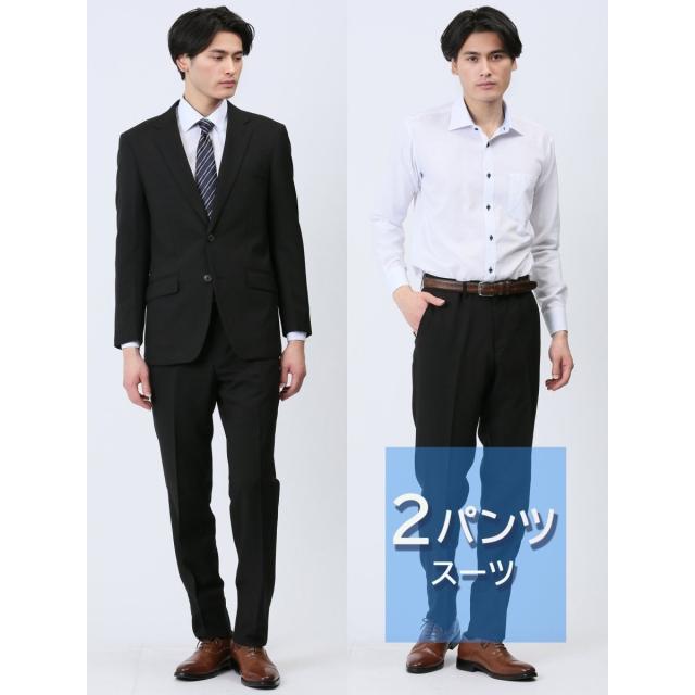 タカキュー（TAKA−Q）/【2パンツ ストレッチ ウォッシャブル】タカキュー 2ボタン ビジネスセットアップスーツ 組織黒