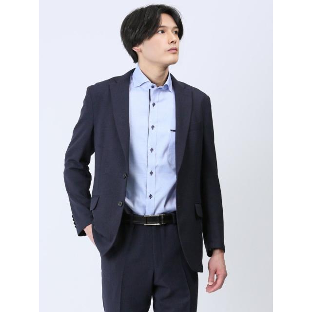 タカキュー（TAKA−Q）/m．f．エディトリアル 軽量メッシュ  2ボタンジャケット チェック紺(セットアップ可能)