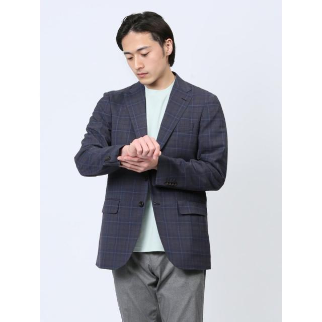 タカキュー（TAKA−Q）/アレキサンダージュリアン マルゾット ウール混 2ボタンジャケット チェック紺