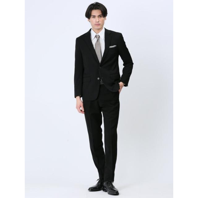 タカキュー（TAKA−Q）/【ストレッチ ウォッシャブル】タカキュー 2ボタン2ピース フォーマルセットアップスーツ 黒無地