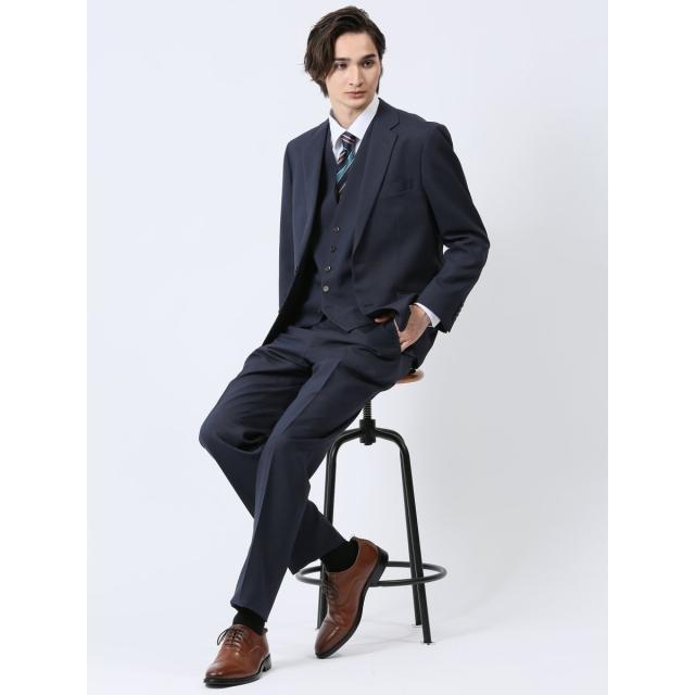 タカキュー（TAKA−Q）/【ストレッチ ウォッシャブル】タカキュー 2ボタン3ピース ビジネスセットアップスーツ 組織紺