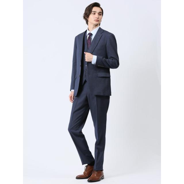 タカキュー（TAKA−Q）/【ストレッチ ウォッシャブル】タカキュー 2ボタン3ピース ビジネスセットアップスーツ ヘリンボン青