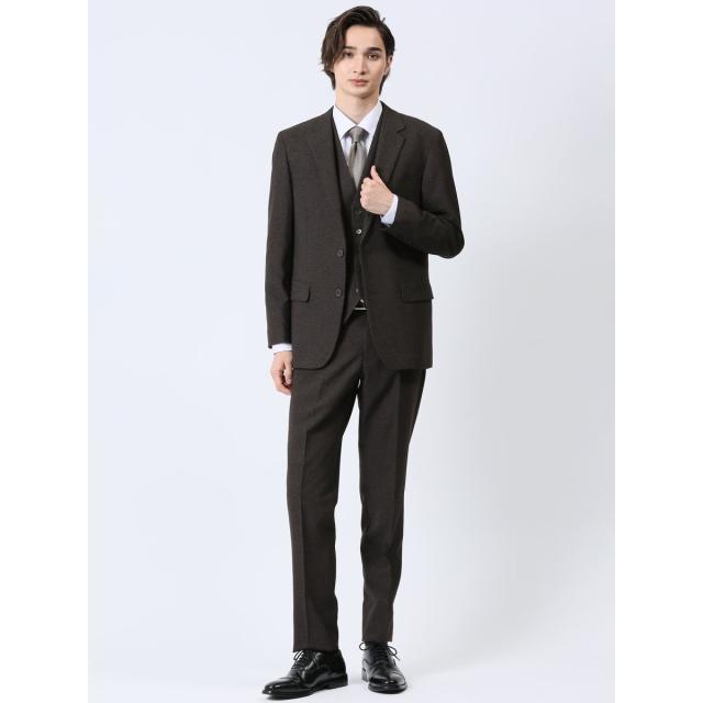 タカキュー（TAKA−Q）/【ストレッチ ウォッシャブル】タカキュー 2ボタン3ピース ビジネスセットアップスーツ 組織茶