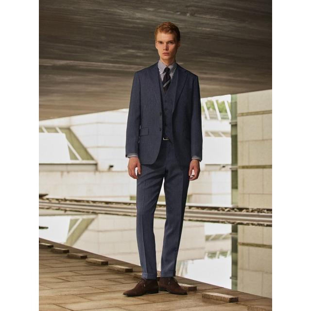 タカキュー（TAKA−Q）/【ストレッチ ウォッシャブル】スーティスト 2ボタン3ピース ビジネスセットアップスーツ デニム調青