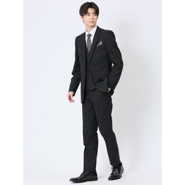 タカキュー（TAKA−Q）/【超光沢 ストレッチ】レノマ オム 2ボタン3ピース ビジネスセットアップスーツ ジオメトリック黒