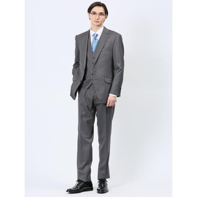 タカキュー（TAKA−Q）/【光沢 ウール混 ストレッチ】タカキュー 2ボタン3ピース ビジネスセットアップスーツ ストライプ