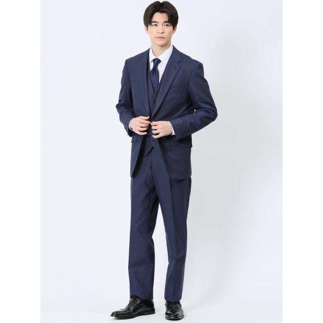 タカキュー（TAKA−Q）/【光沢 ウール混 ストレッチ】タカキュー 2ボタン3ピース ビジネスセットアップスーツ 組織紺