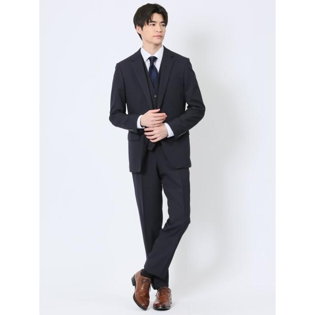 タカキュー（TAKA−Q）/【ストレッチ ウォッシャブル】タカキュー 2ボタン3ピース ビジネスセットアップスーツ 組織紺