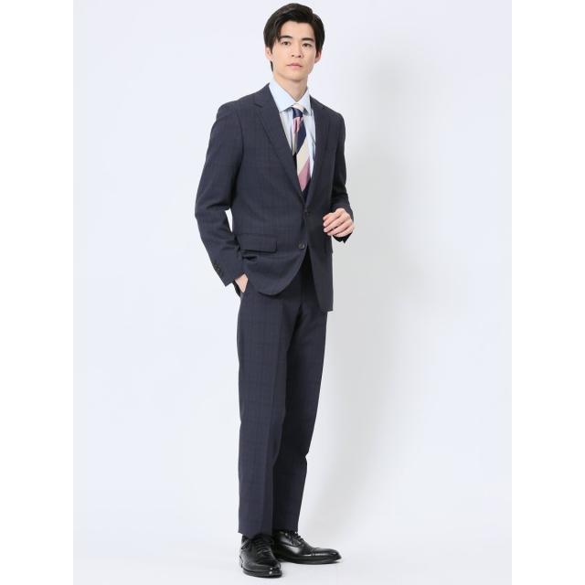 タカキュー（TAKA−Q）/【ストレッチ ウォッシャブル】タカキュー 2ボタン2ピース ビジネスセットアップスーツ チェック紺