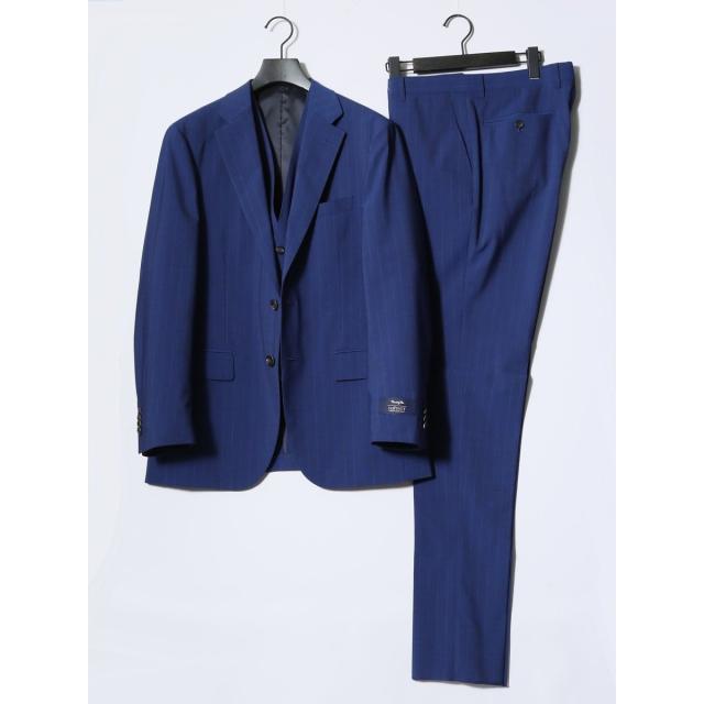 タカキュー（TAKA−Q）/【マルゾット ウール混】スーティスト 2ボタン3ピース セットアップスーツ シャドーストライプ紺