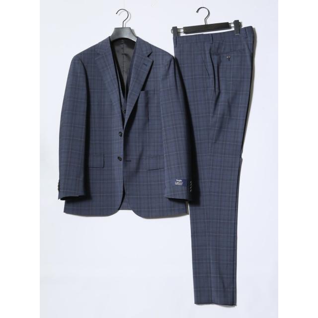 タカキュー（TAKA−Q）/【マルゾット ウール混】スーティスト 2ボタン3ピース ビジネスセットアップスーツ チェック青