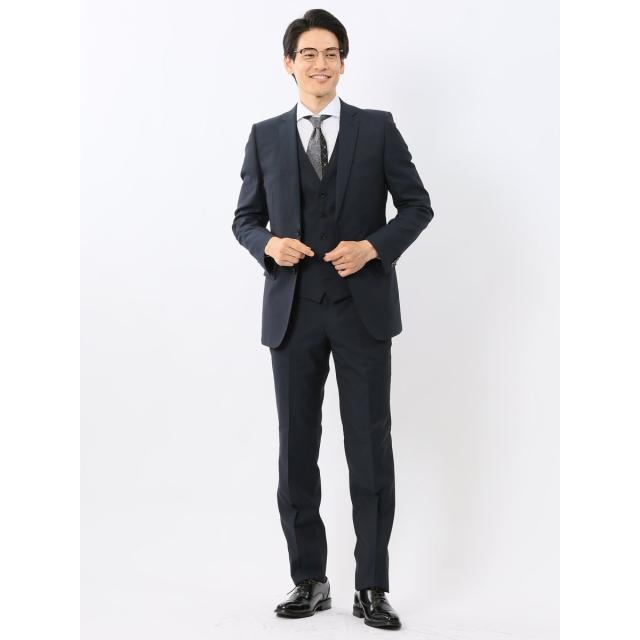 タカキュー（TAKA−Q）/【光沢 ウール混 ストレッチ】レノマオム 2ボタン3ピース セットアップスーツ シャドーストライプ青