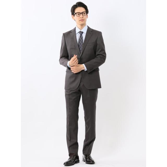 タカキュー（TAKA−Q）/【光沢 ウール混】タカキュー 2ボタン2ピース ビジネスセットアップスーツ 無地グレー