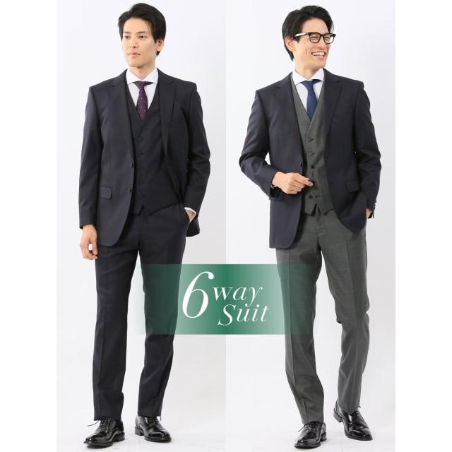 タカキュー（TAKA−Q）/【光沢 ウール混 2パンツ】タカキュー 2ボタン4ピース 6WAYビジネスセットアップスーツ 組織紺