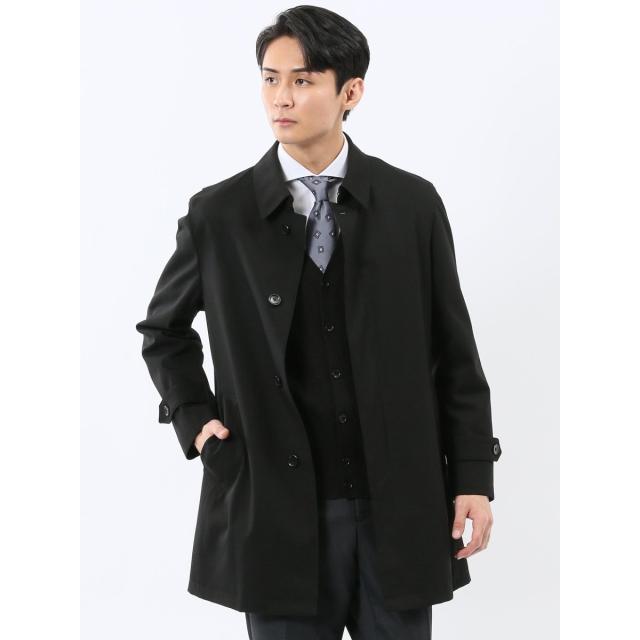 タカキュー（TAKA−Q）/【表地ストレッチ 撥水】タカキュー ステンカラーコート ヘリンボン黒