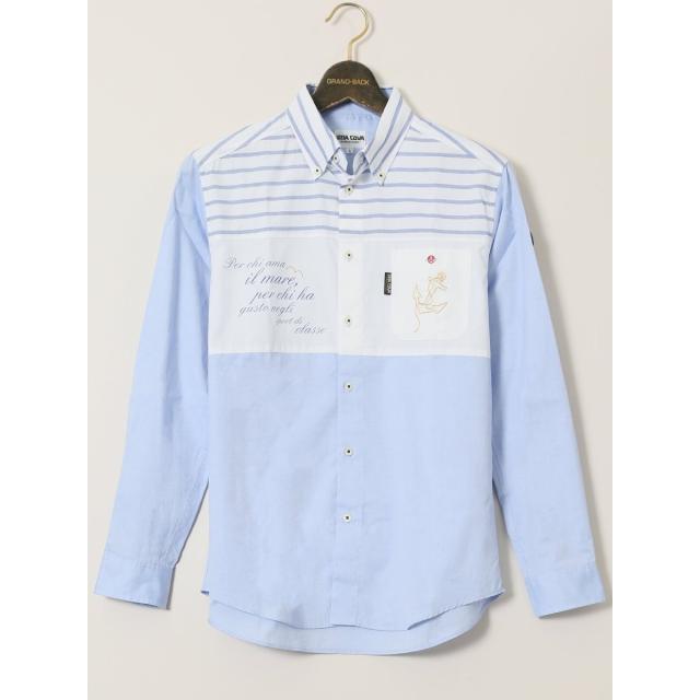 グランバック（GRAND−BACK）/【大きいサイズ】シナコバ 綿切り替えボーダー ボタンダウン長袖シャツ