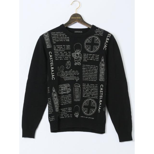 グランバック（GRAND−BACK）/【大きいサイズ】カステルバジャック ウール混 ロゴ刺繍 クルーネックニット