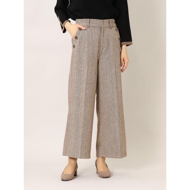 m．f．エディトリアル/m．f．エディトリアル ヘリンボン柄 ボタン付き ワイドパンツ ベージュ