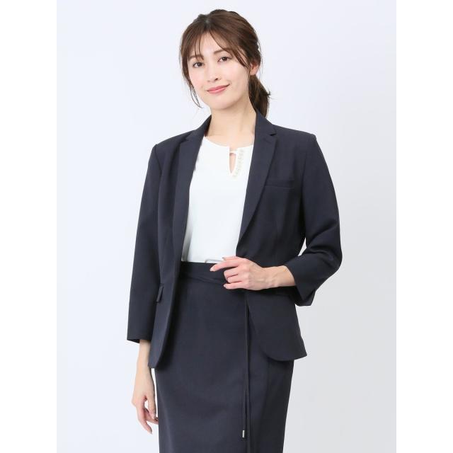 m．f．エディトリアル（m．f．editorial）/m．f．エディトリアル 綿麻ライク 1ボタン7分袖ジャケット 紺(セットアップ可能)