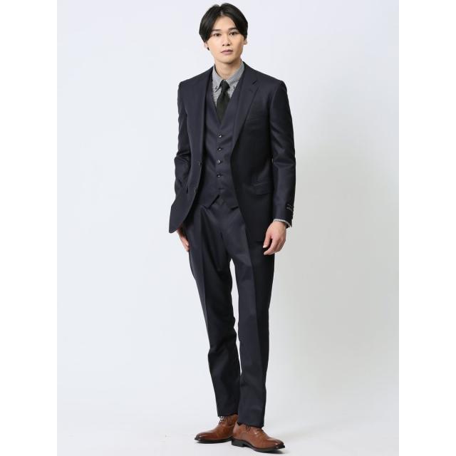 m．f．エディトリアル（m．f．editorial）/【光沢 ウール混】m．f．エディトリアル 2ボタン3ピース ビジネスセットアップスーツ ドビー紺