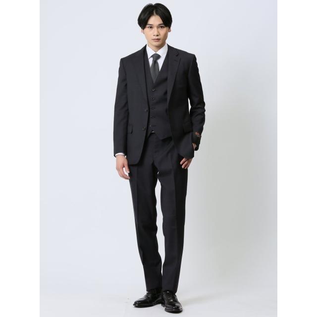 m．f．エディトリアル（m．f．editorial）/トレーニョ/Tollegno ウール混 スリムフィット 2ボタン3ピーススーツ チェック黒