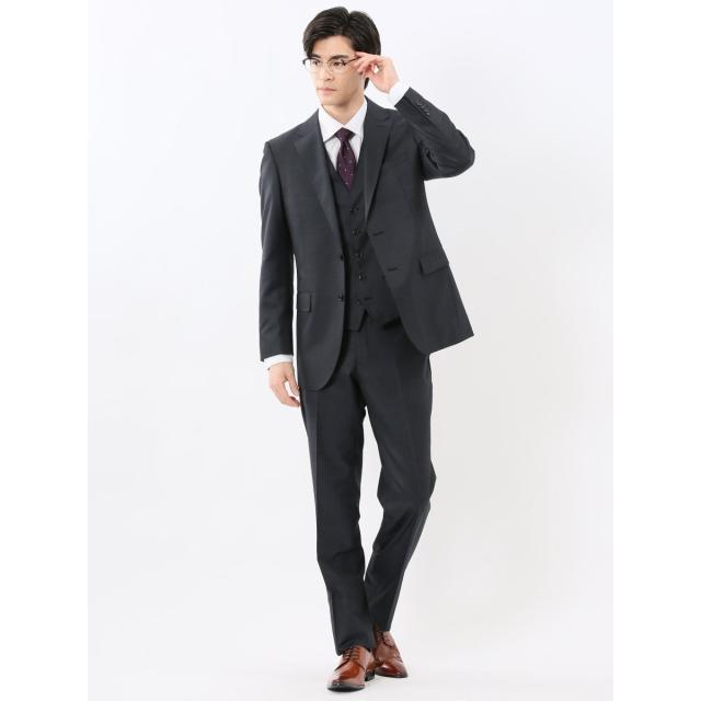 m．f．エディトリアル（m．f．editorial）/【ストレッチ 光沢 ウール混】m．f．エディトリアル 2ボタン3ピース スーツ メランジ紺