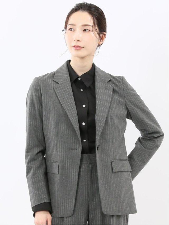 m．f．エディトリアル（m．f．editorial）/ストレッチウォッシャブル ピンスト リラクシング 1ボタンジャケット グレー(セットアップ可…