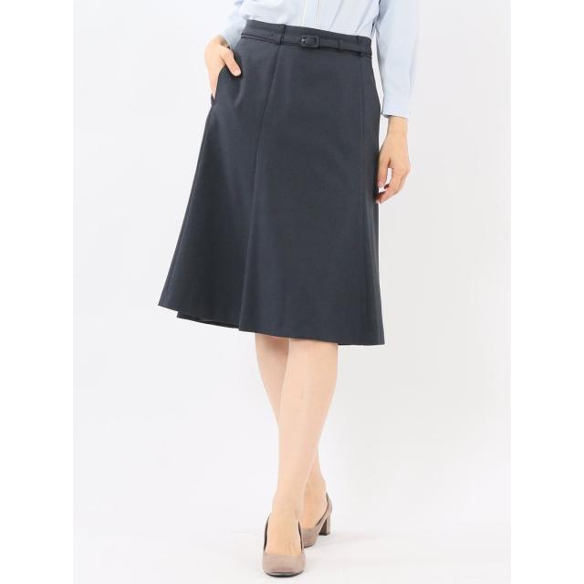 【NEW】m．f．エディトリアル（m．f．editorial）/ストレッチウォッシャブル ウール調 フレアースカート 紺(セットアップ可能)