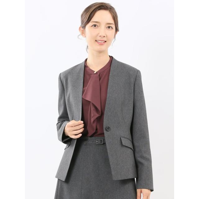 m．f．エディトリアル（m．f．editorial）/【ストレッチ ウォッシャブル】m．f．エディトリアル ウール調 ノーカラージャケット グレー