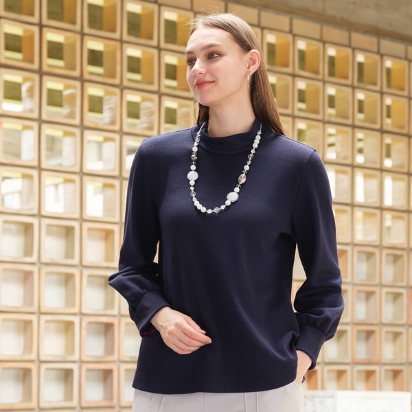 リリアンビューティ（Liliane Burty）/先染めソフトポンチ　ハイネックＴシャツ［同素材アイテム有］