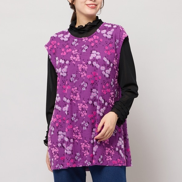 リリアンビューティ（Liliane Burty）/【M〜４L】米沢織フラワーカットジャカードベスト