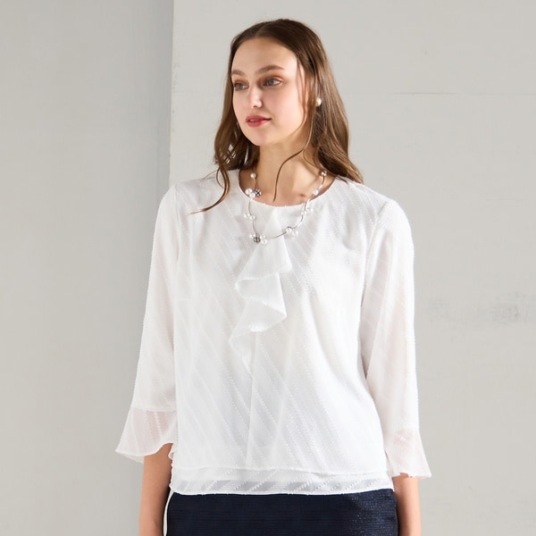 リリアンビューティ（Liliane Burty）/【M〜４L】カットジャカードフリル衿ブラウス