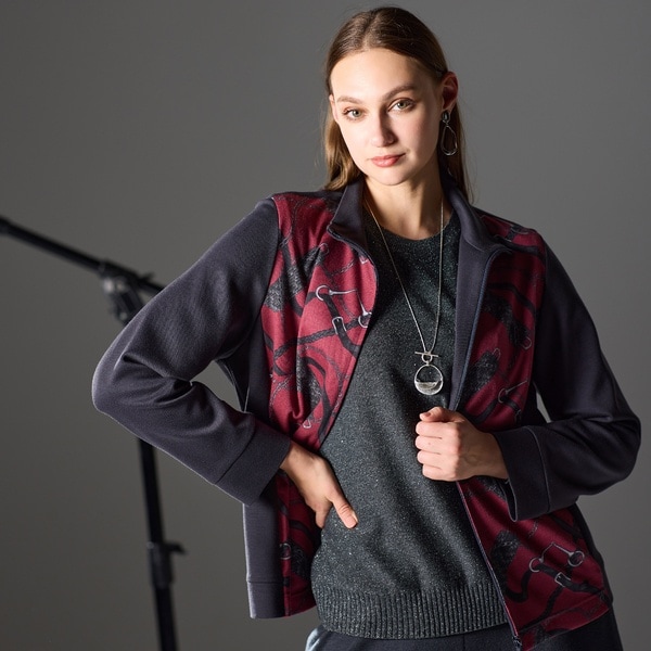 リリアンビューティ（Liliane Burty）/【M〜4L】オーナメントプリントジップアップジャケット