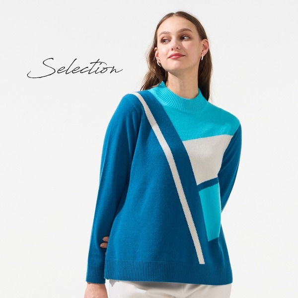 リリアンビューティ（Liliane Burty）/【L〜4L/アンサンブル対応】カシミヤスクエア柄ニット