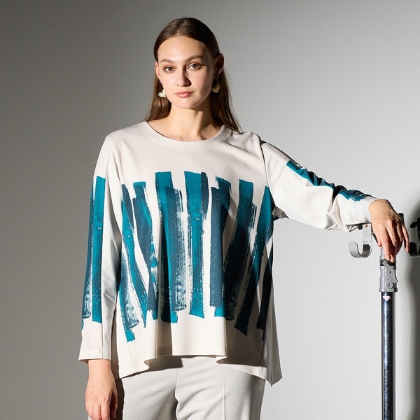 リリアンビューティ（Liliane Burty）/【M〜４L】ハケタッチプリント配色Tシャツ