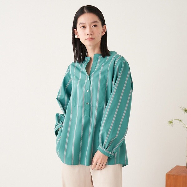 コレックス（collex）/＜手洗い可能＞ ストライプスタンドカラーシャツ