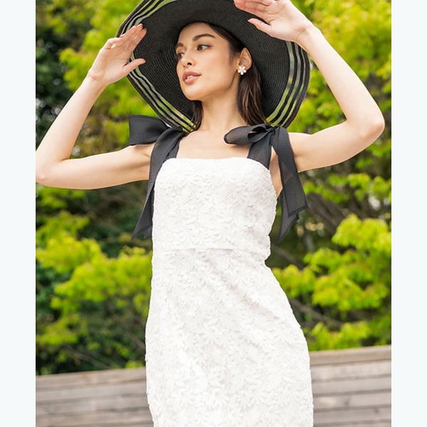 アンビエント（AMBIENT）/ケミカルレースショルダーリボンドレス