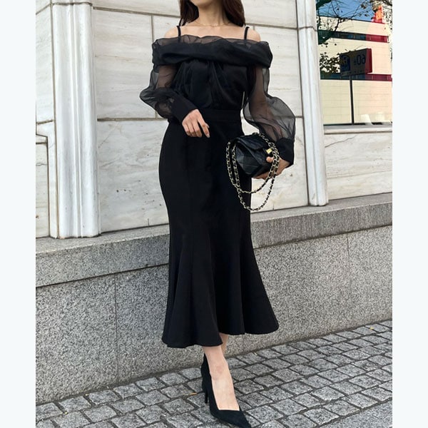 アンビエント（AMBIENT）/オーガンジーオフショルダーマーメイドドレス