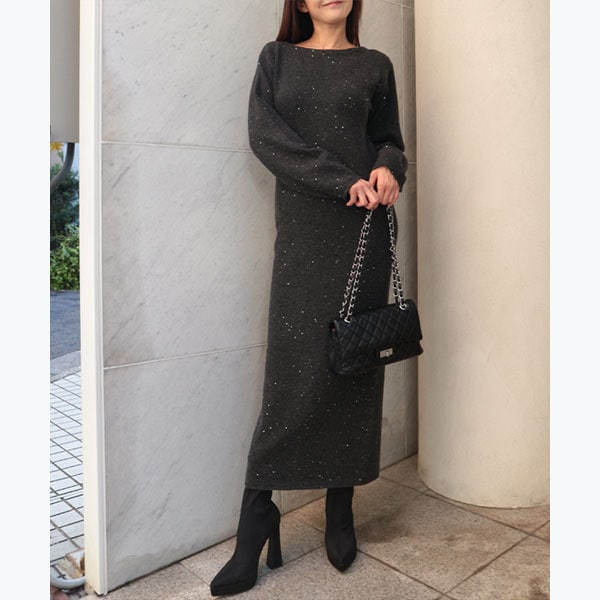 アンビエント（AMBIENT）/スパンコールマキシニットワンピース