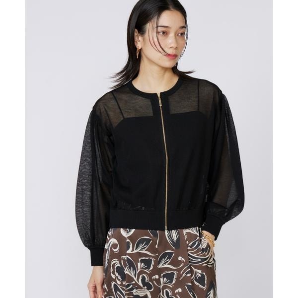 イネド（INED）/シアーニットジップアップカーディガン