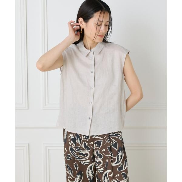 イネド（INED）/リネンフレンチスリーブシャツブラウス