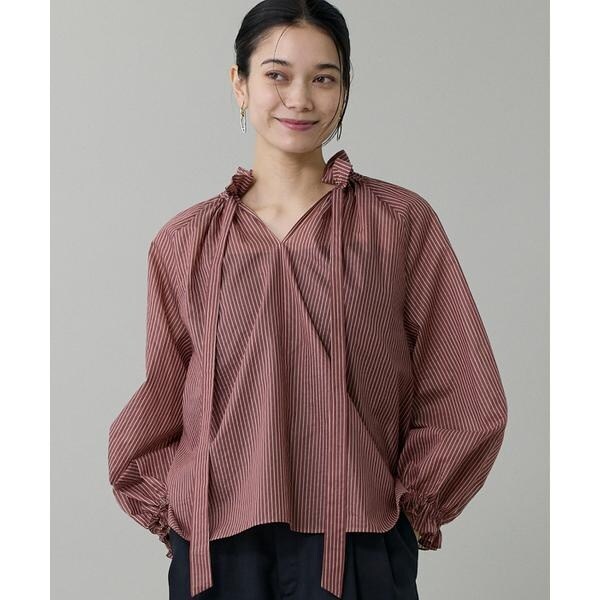 イネド（INED）/《大きいサイズ》シャドーボーダーフリルボウタイブラウス